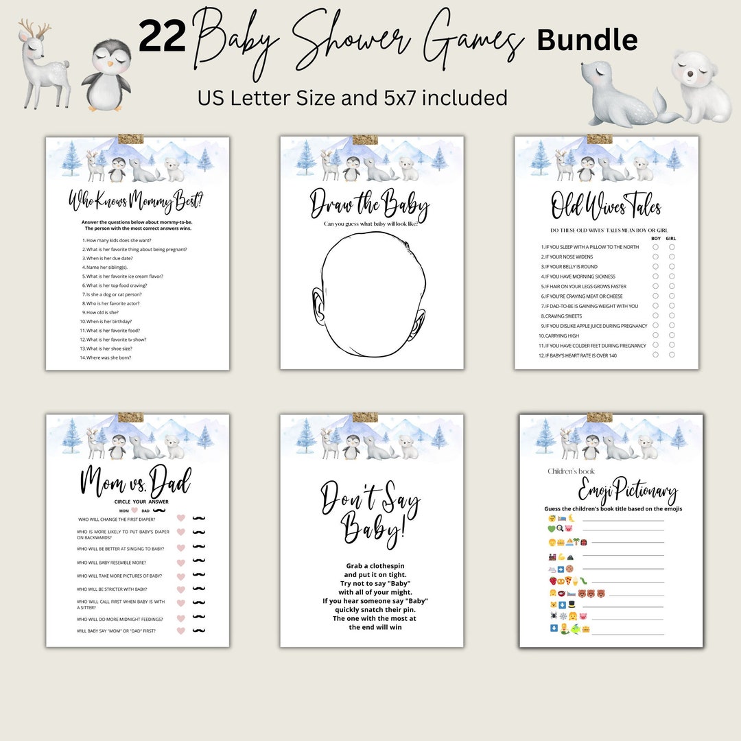 22 Winter Woodland Baby Shower Game Bundle, Winter Woodland Animals ...