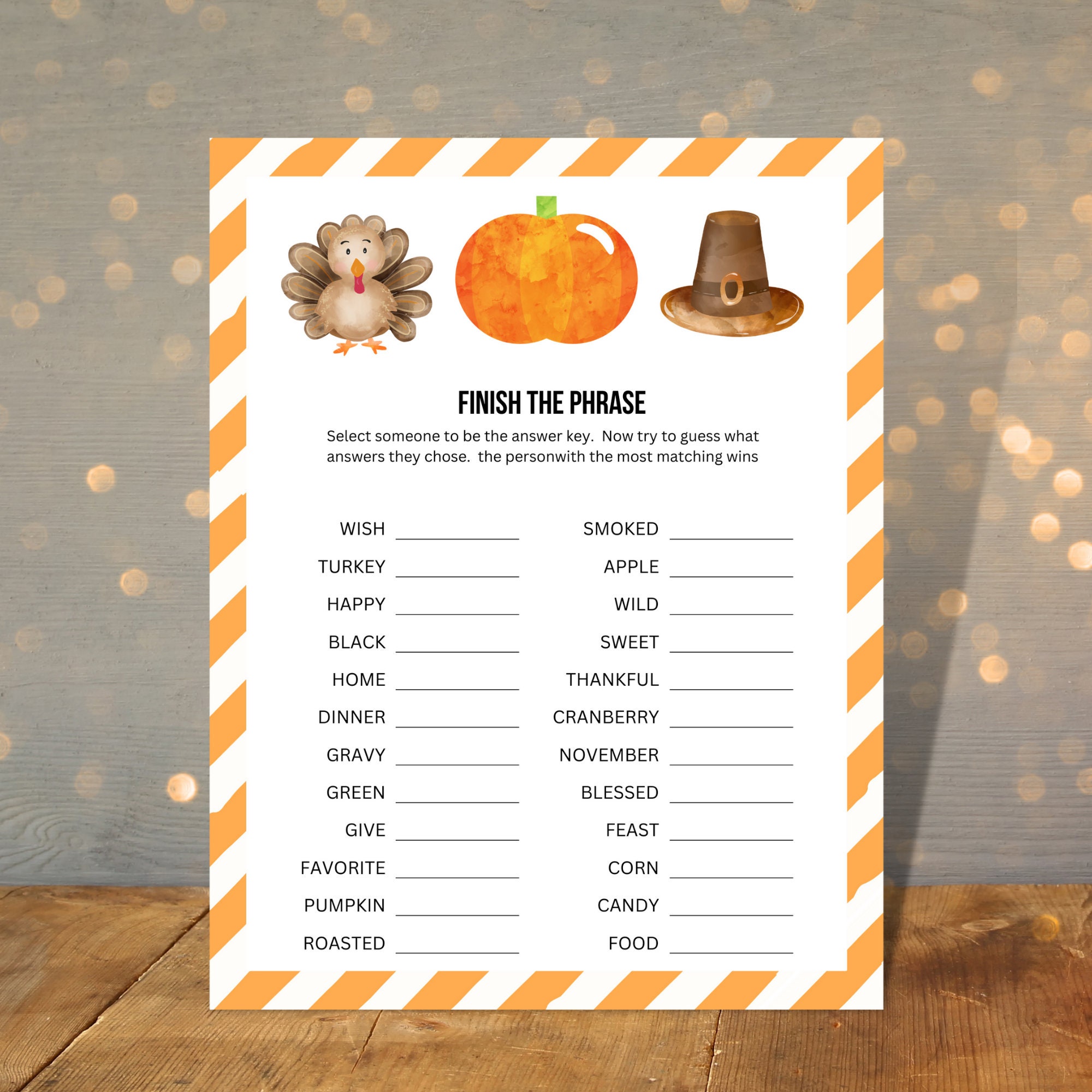 Thanksgiving Game, Thanksgiving Finish the Phrase Game, Thanksgiving ...