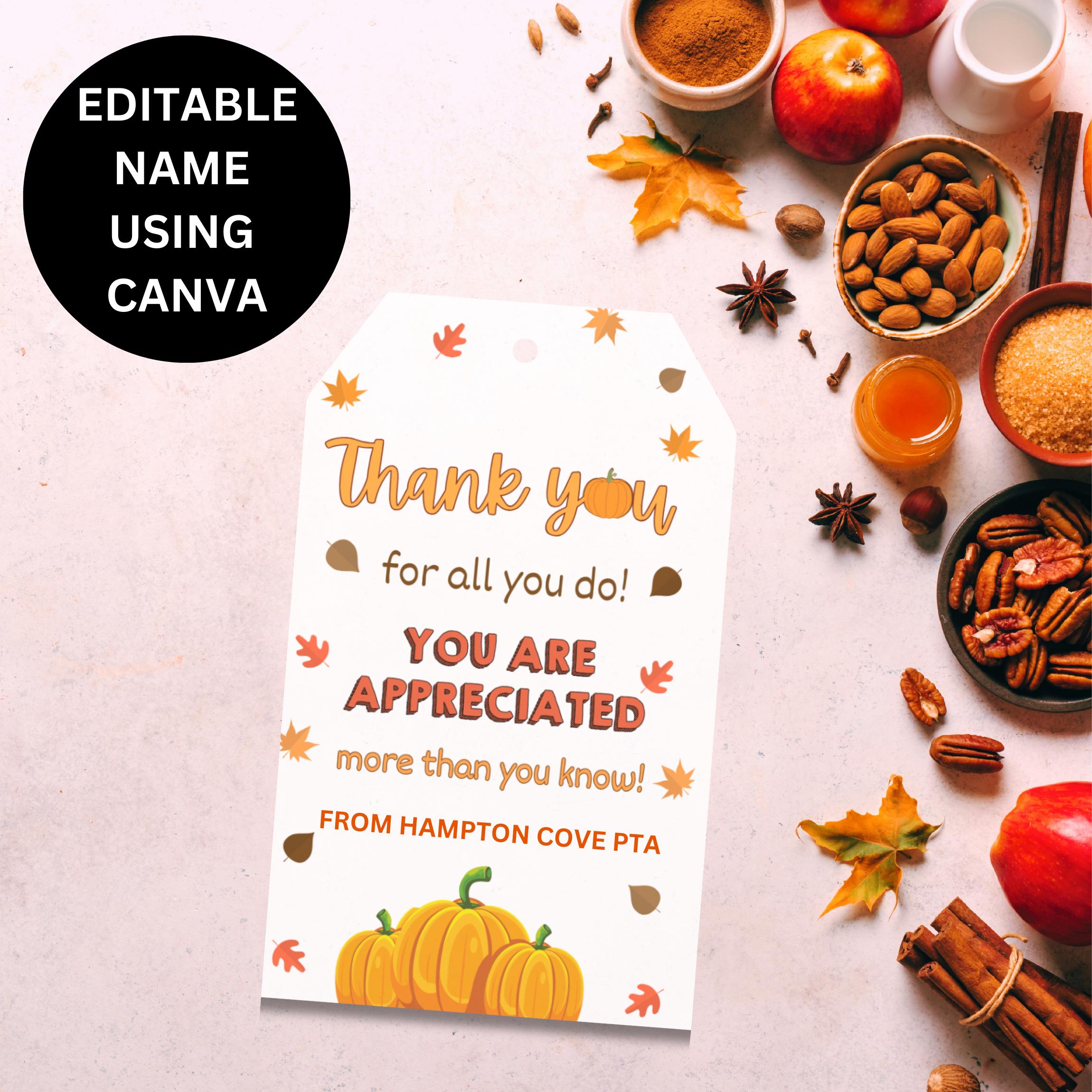 Autumn Fall Thank You Tags, Staff Appreciation, Teacher Gift ...