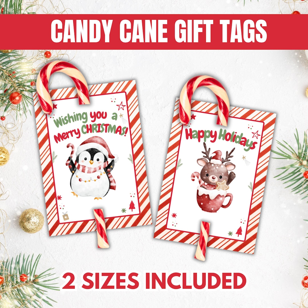 Christmas Candy Cane Gift Tag, Kids Candy Cane Favors Gift Tags, Candy ...