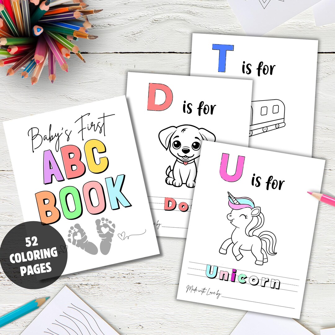 Baby Shower ABC Coloring Pages, ABC Baby's First Book, Baby Keepsake ...