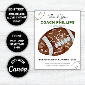 EDITABLE Football Coach Appreciation Printable, Team Gift Printable ...