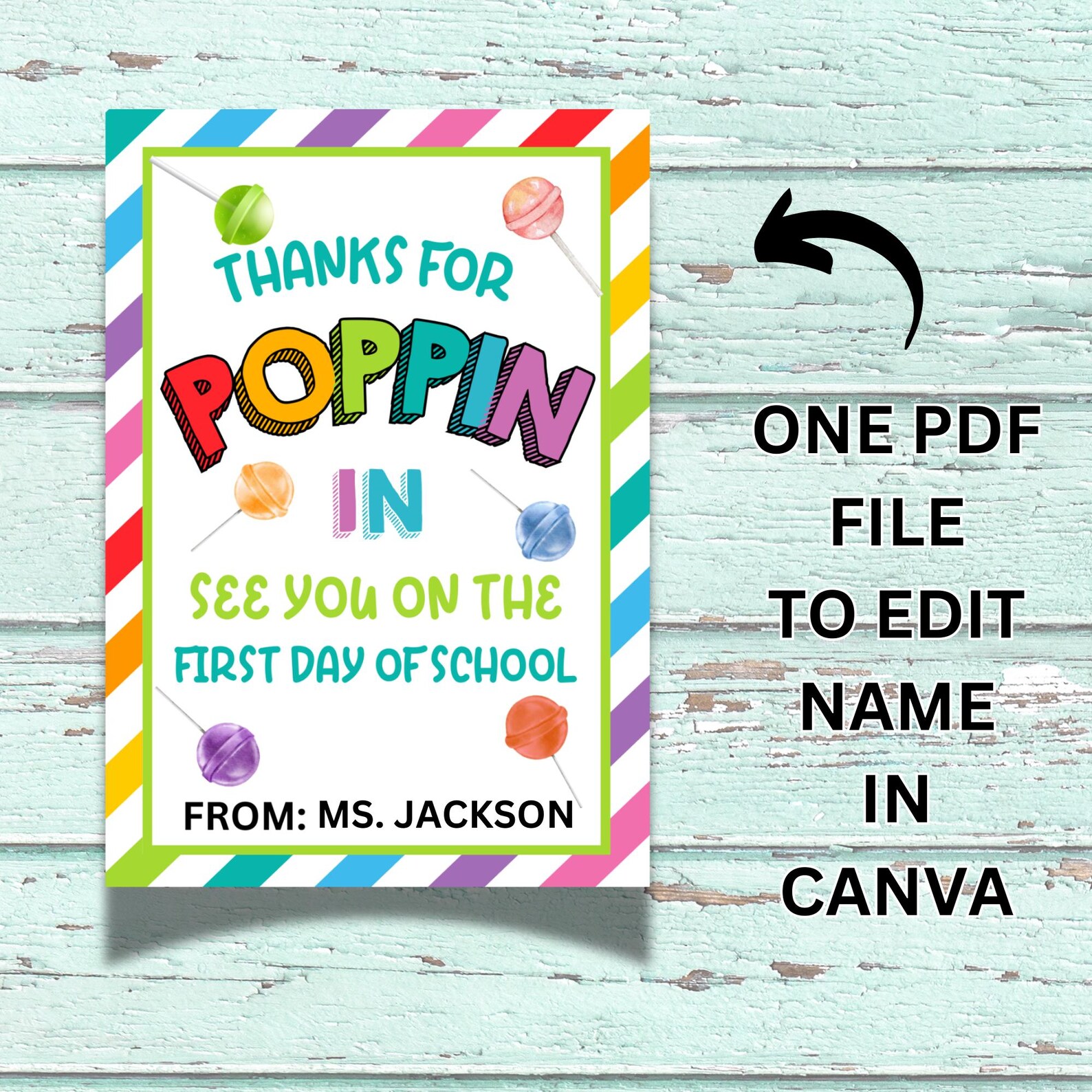First Day of School Lollipop Gift Tag, Thanks for Popping In, Meet the ...
