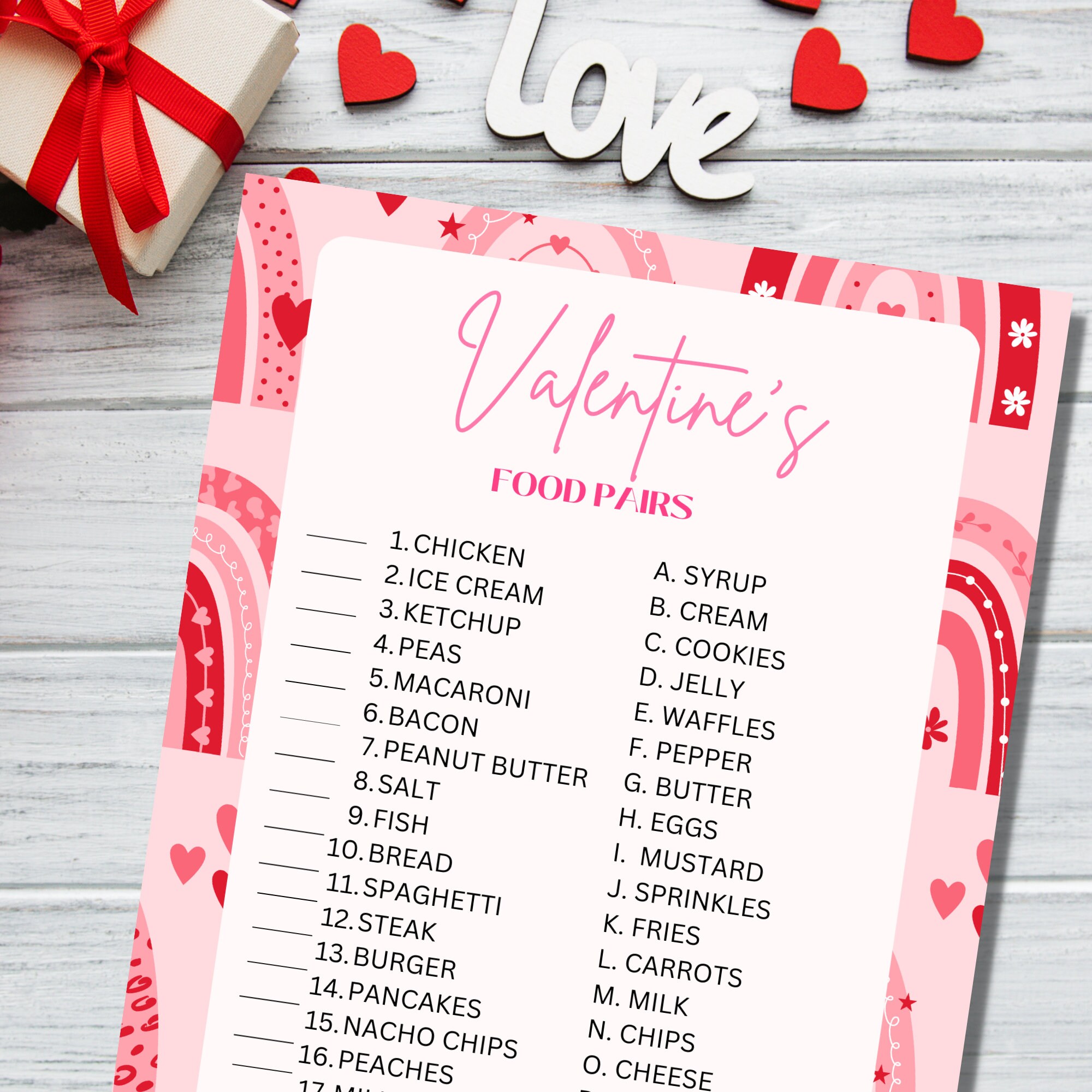 Printable Valentine's Day Game, Food Pairs Game and Activity, Adult ...