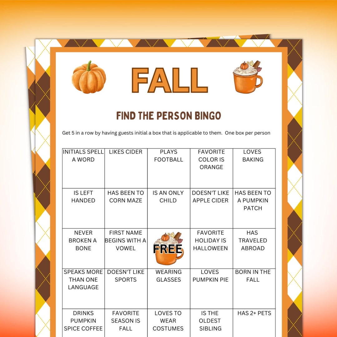 Fall Game, Find the Person Bingo Game, Fall Game for Kids and Adults ...