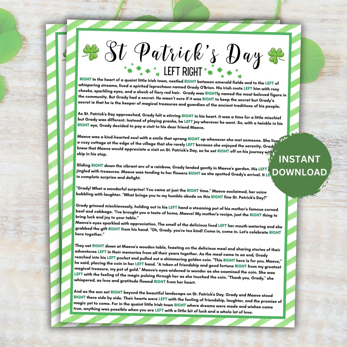 Printable St Patrick's Day Left Right Game, St Paddy's Day Game ...