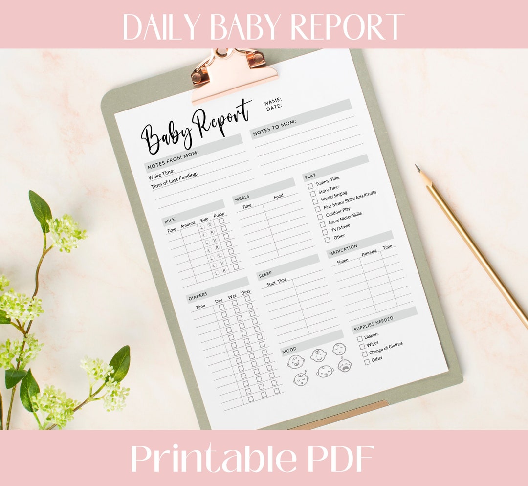 Printable Infant Baby & Nanny Log for Baby's Day. Daily Log for ...