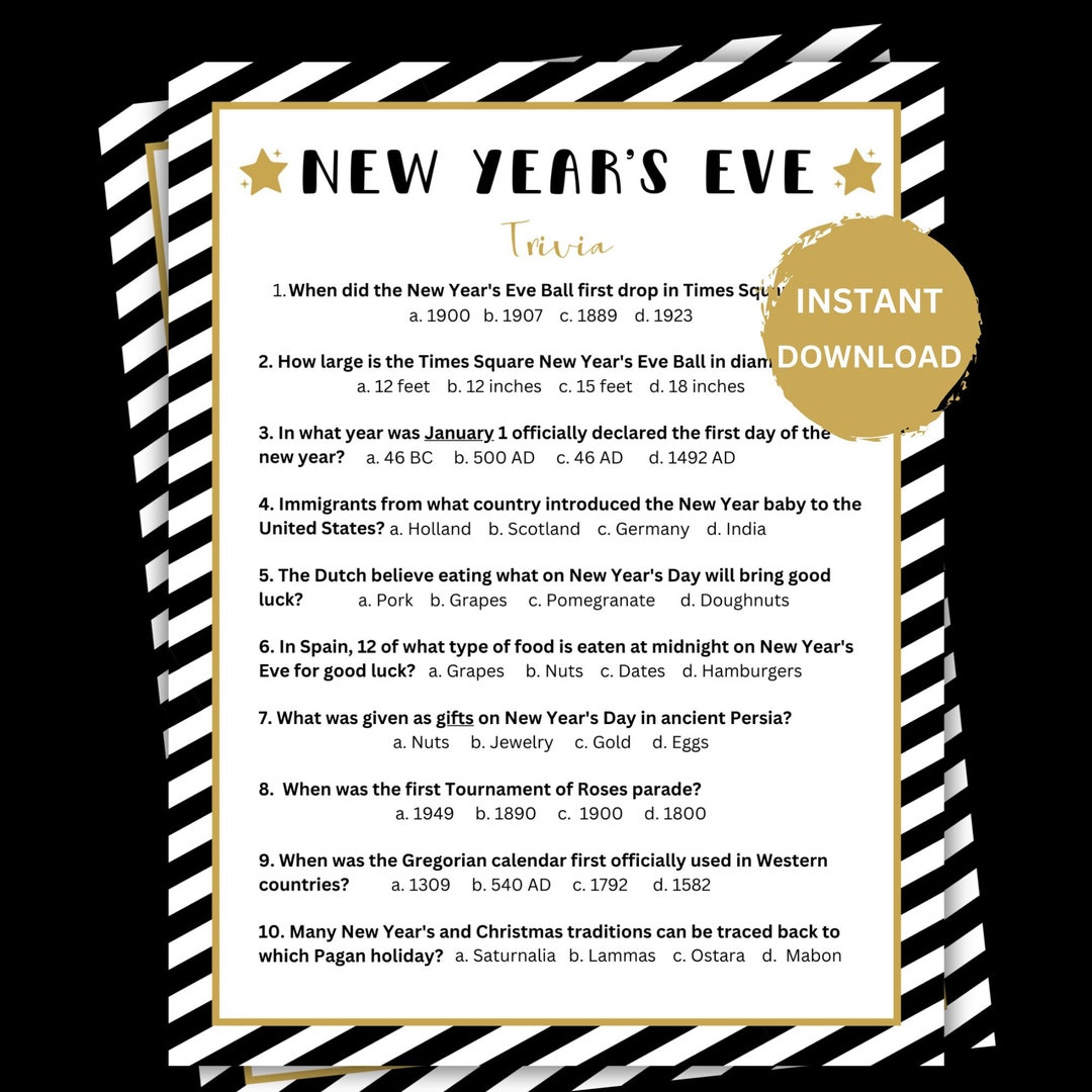New Years Trivia Game, New Years Eve Party Game, New Years Eve Game ...