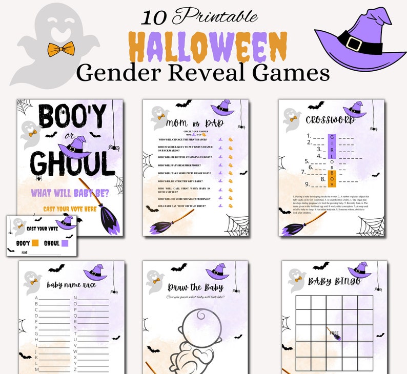 Halloween Themed Printable Gender Reveal Game Bundle is a - Etsy
