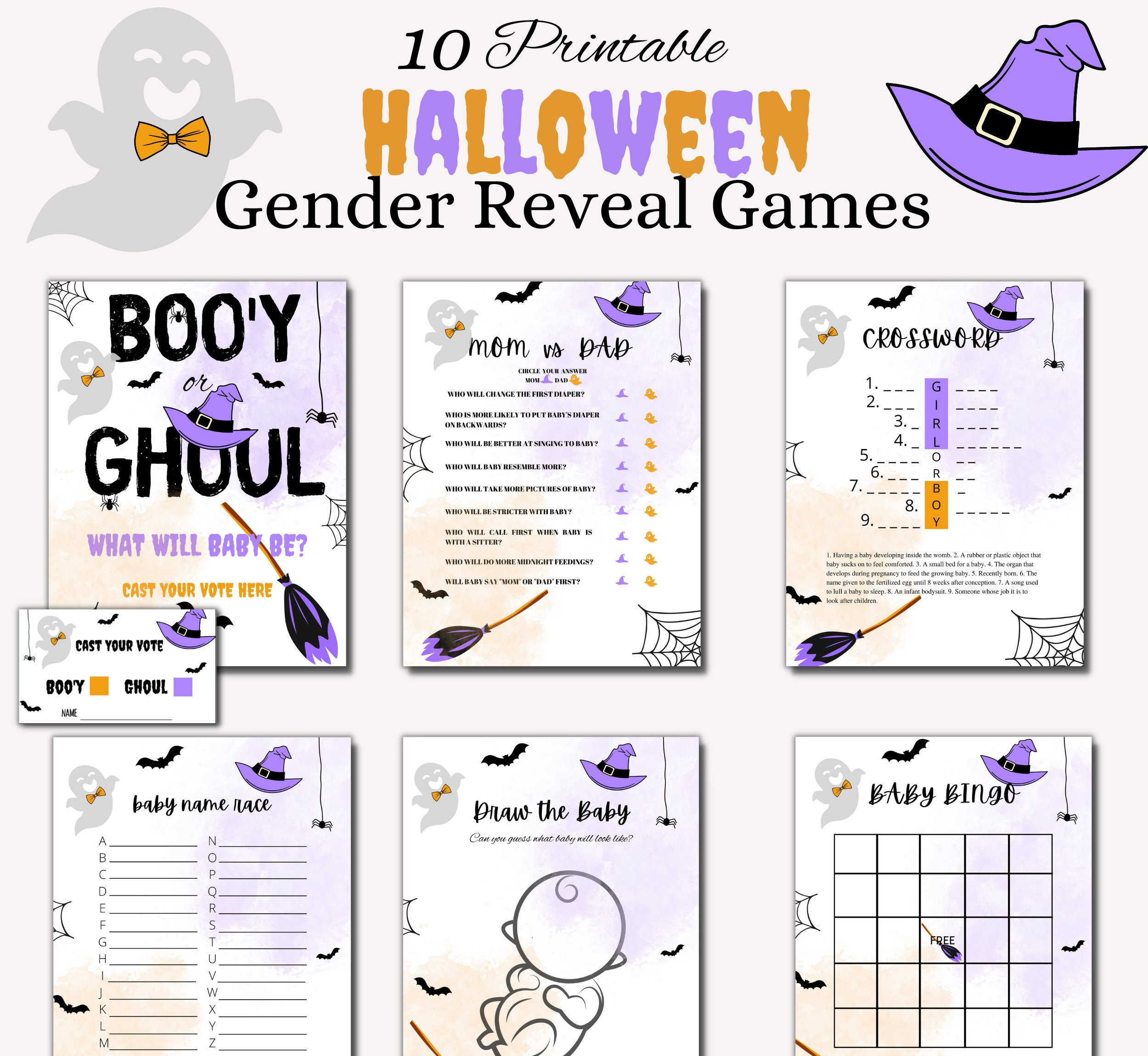 Halloween Themed Printable Gender Reveal Game Bundle is a - Etsy