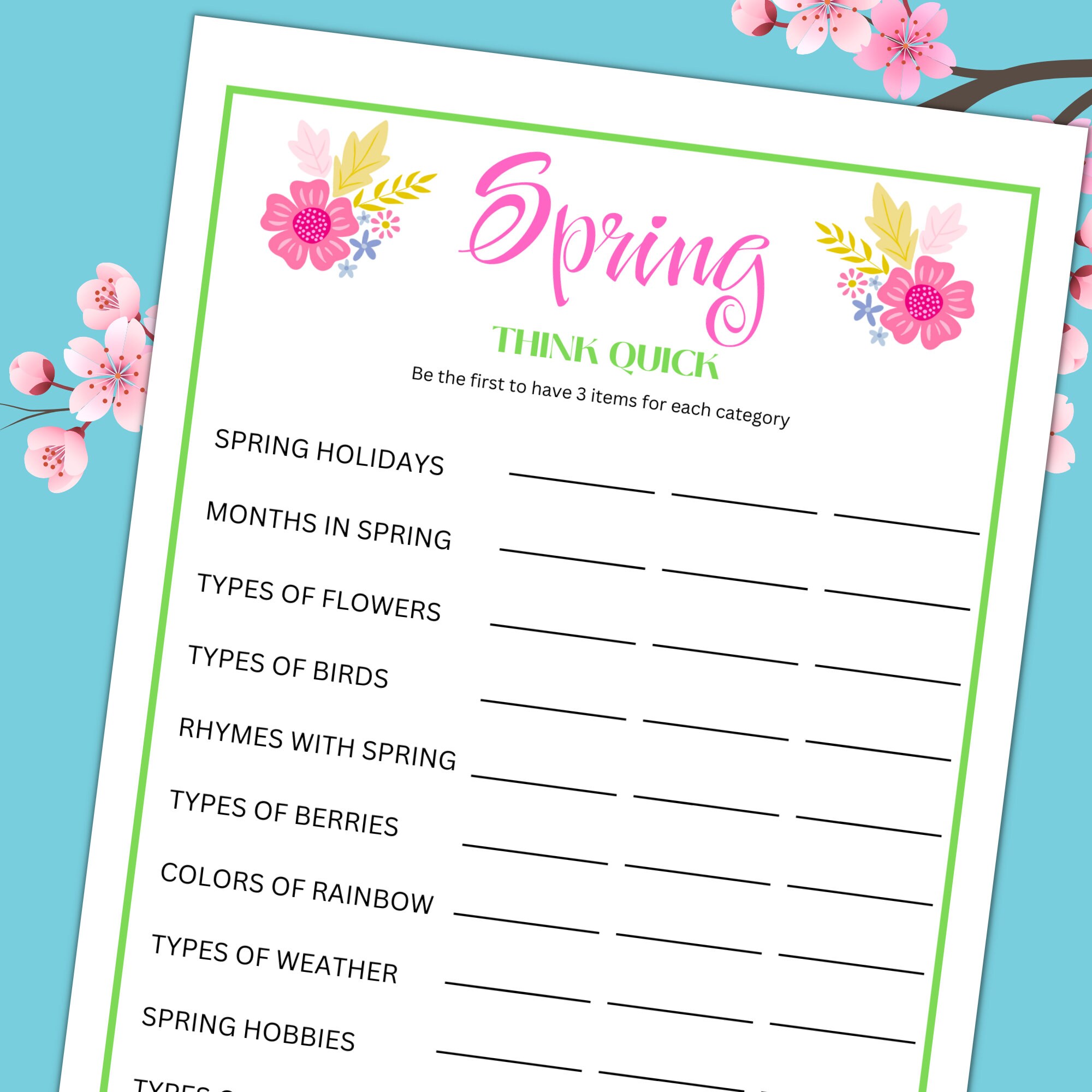 Printable SPRING Game, Spring Party Game and Activity, Kids Party Games ...