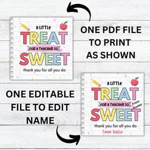 Editable Sweet Teacher Treat Gift Tag, Teacher Appreciation Week, End ...