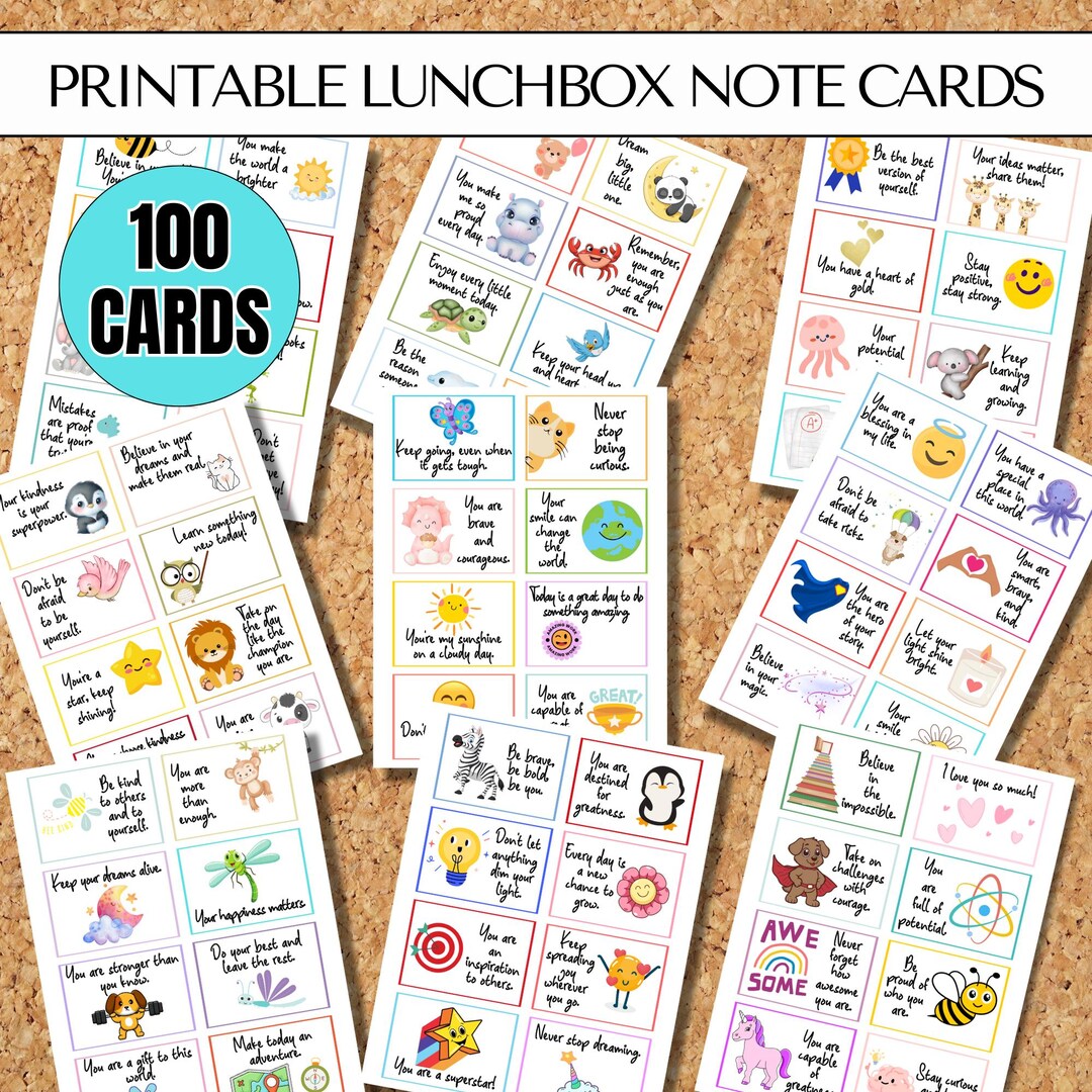 Printable Lunch Box Note Card Letters for Kids, Back to School ...