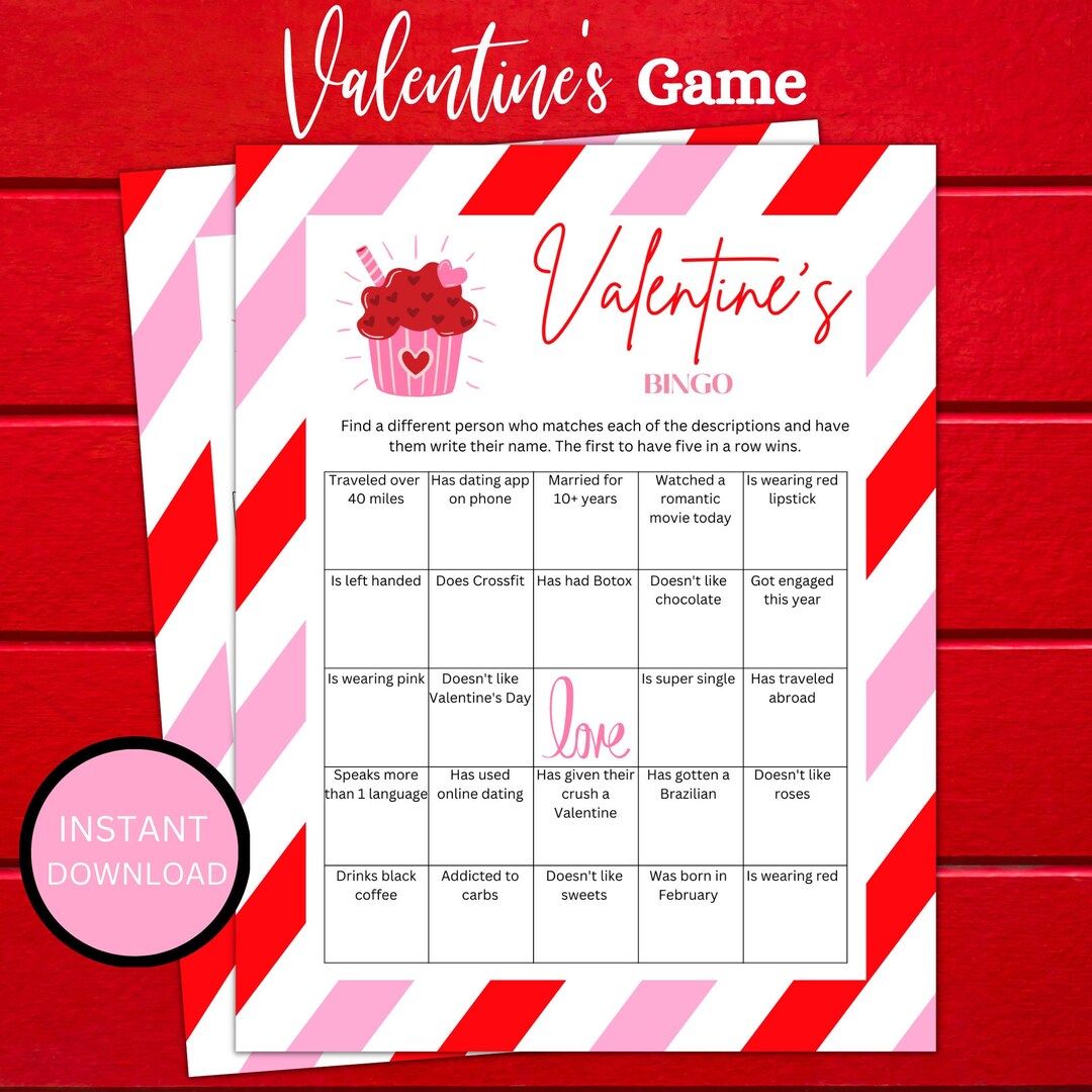 Printable Valentine's Day Game, BINGO Party Game and Activity, Kids ...