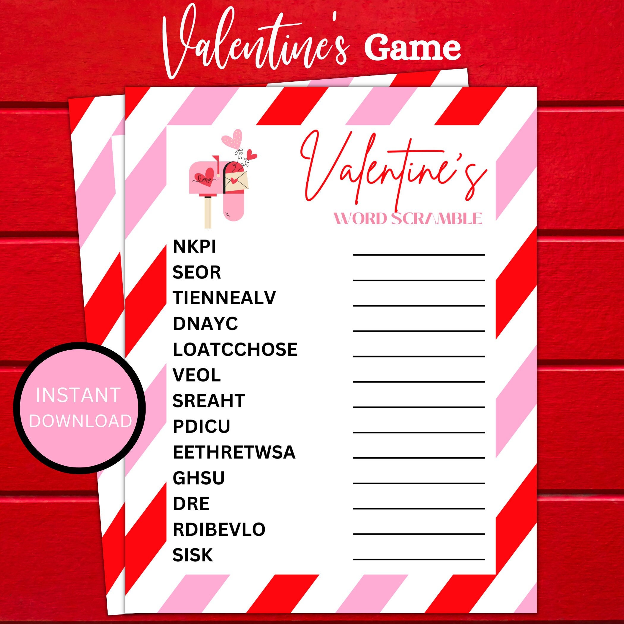 Printable Valentine's Day Game, Word Scramble Party Game and Activity ...
