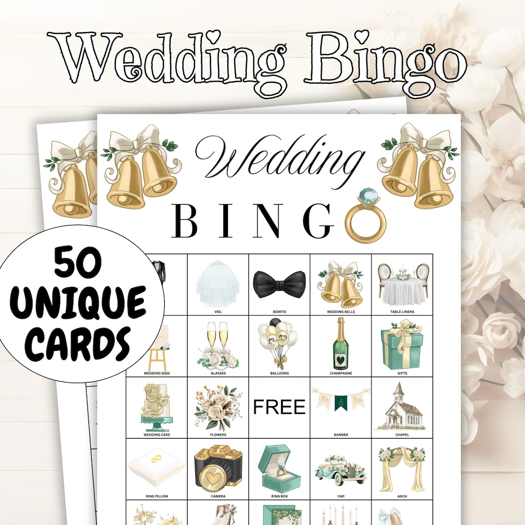 50 Wedding Bingo Games, Wedding Fun, Reception Bingo Cards, Printable ...