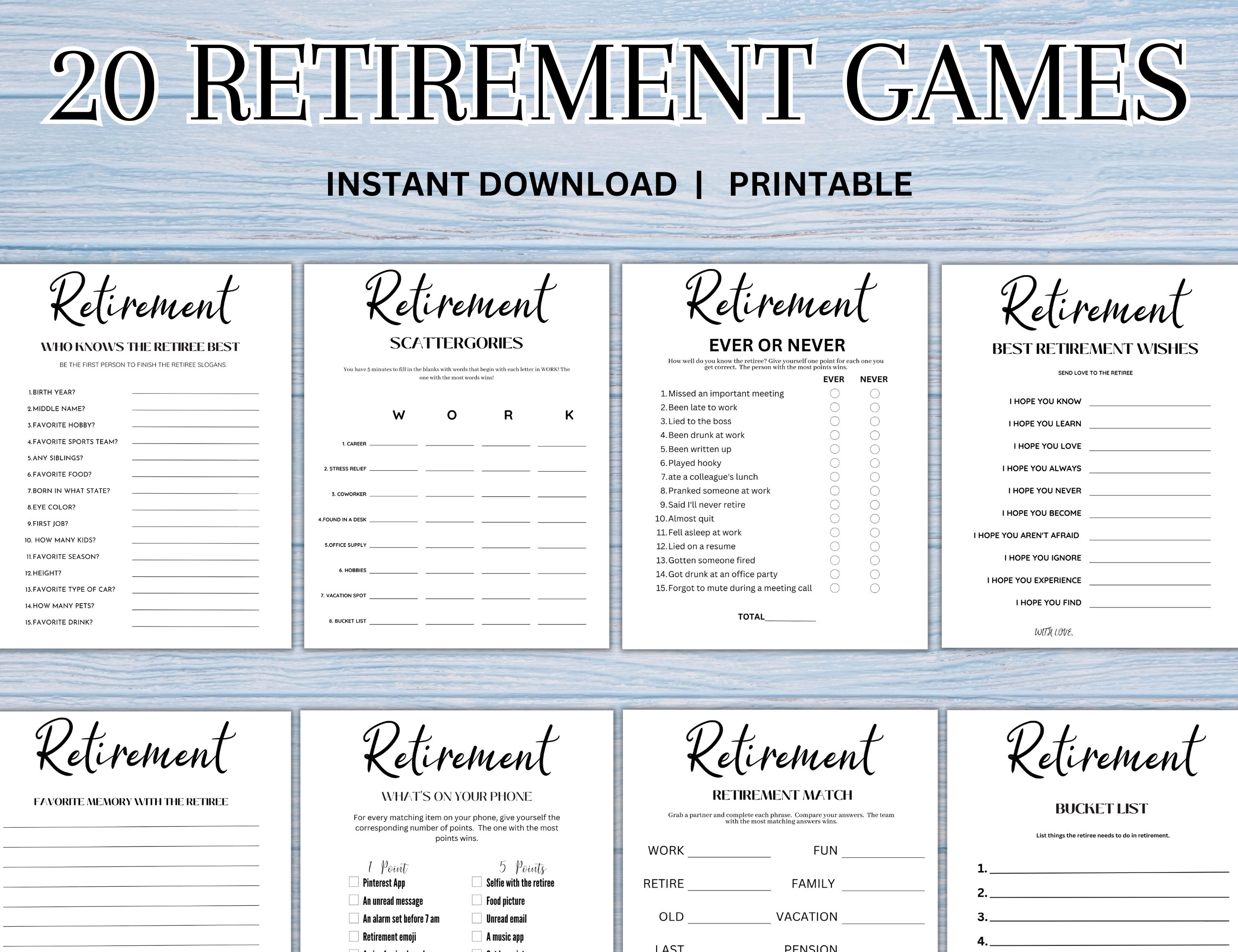 Retirement Party Games, Retirement Games Bundle, Printable Retirement ...