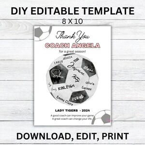EDITABLE Soccer Coach Appreciation Printable, Team Gift Printable ...
