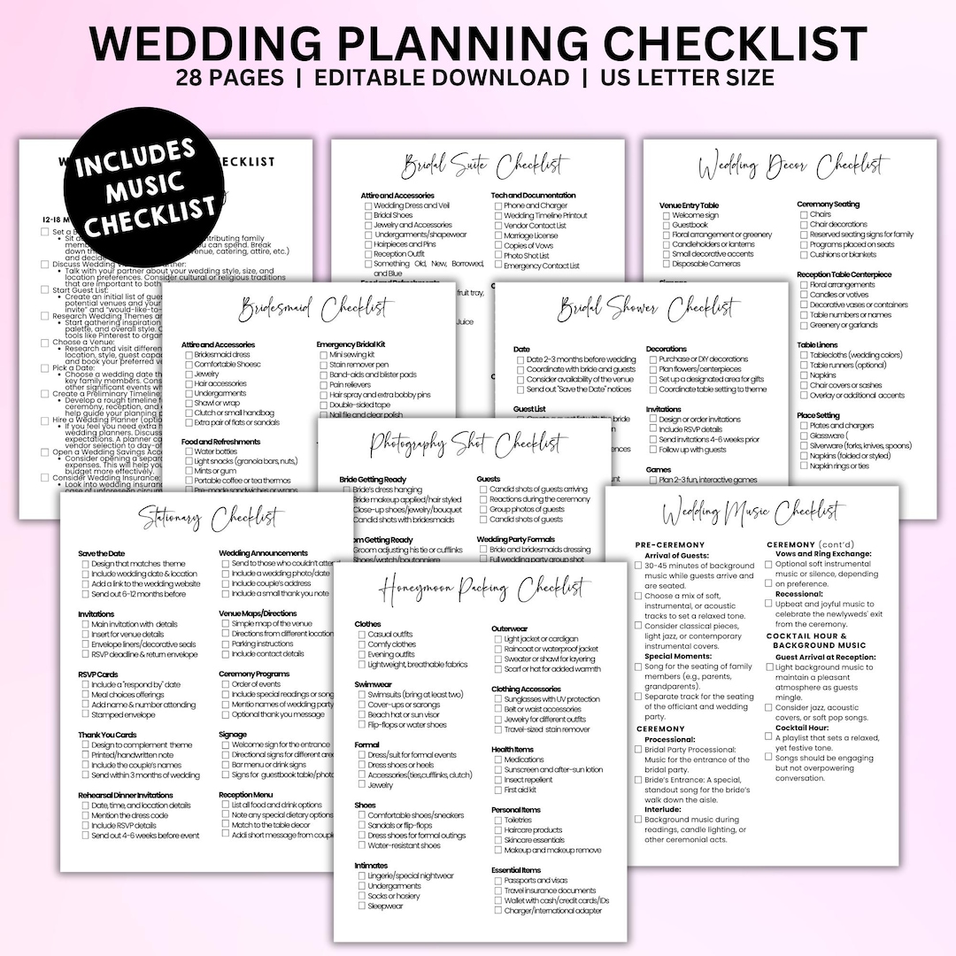 Wedding Checklist Editable, Wedding Planning Checklist Printable ...