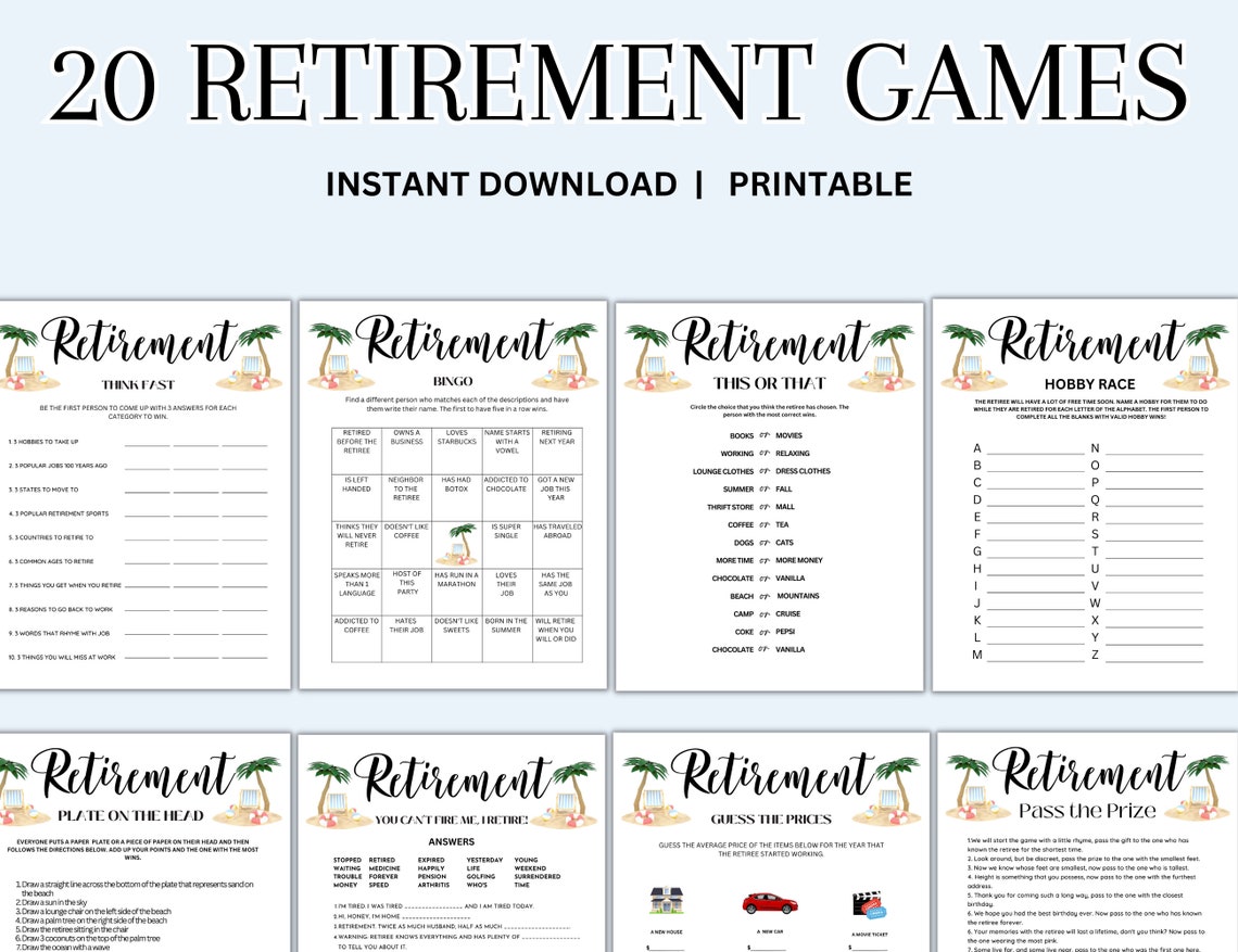 Retirement Party Games Bundle, Retirement Games, Printable Retirement ...