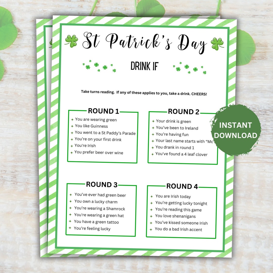 Printable St Patrick's Day Drink If Game, St Paddy's Day Game Activity ...