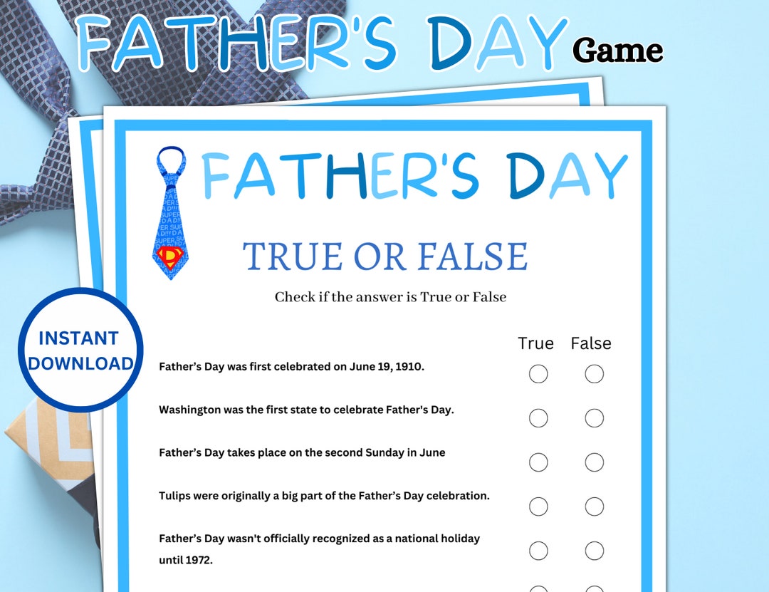 Father's Day Game, True or False, Printable Family Game, Dad Day Party ...
