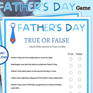 Father's Day Game, True or False, Printable Family Game, Dad Day Party ...