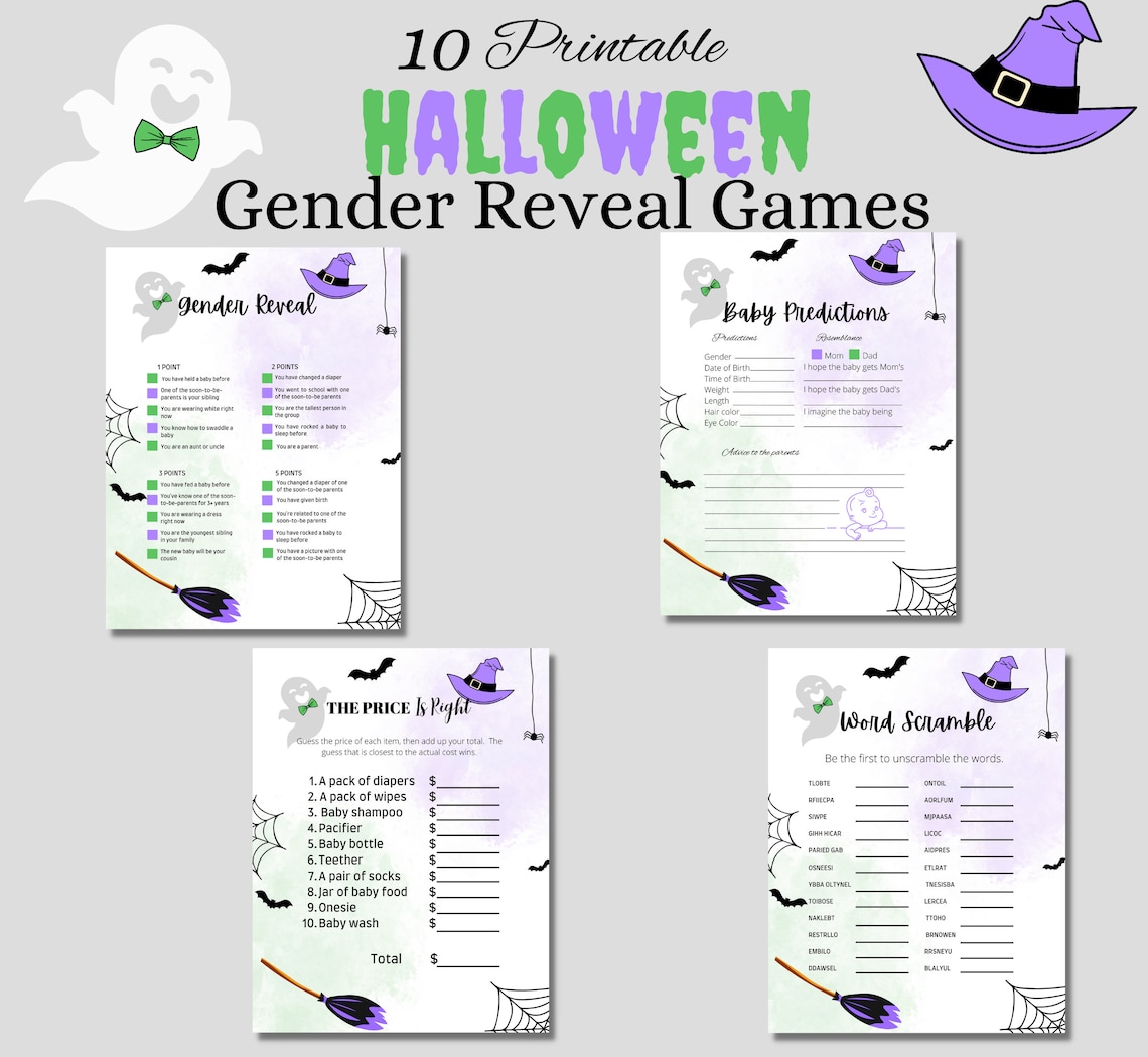 Halloween Themed Printable Gender Reveal Game Bundle is a - Etsy