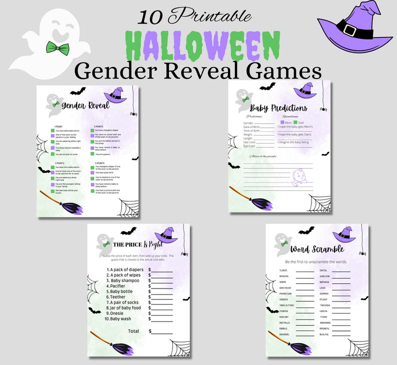 Halloween Themed Printable Gender Reveal Game Bundle is a Perfect Way ...