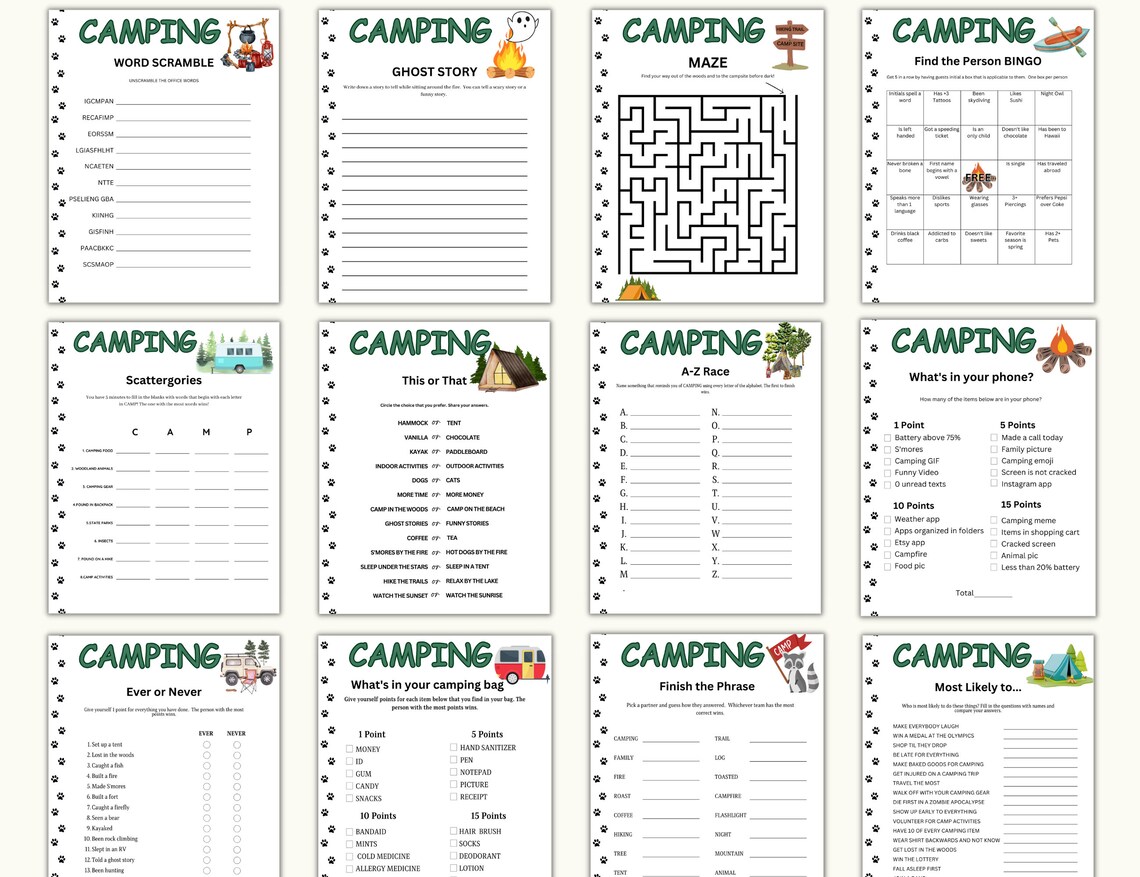 Camping Games Bundle for Kids & Adults Camping Activities - Etsy