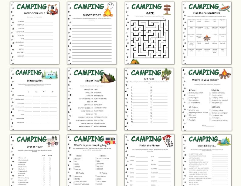 Camping Games Bundle for Kids & Adults, Camping Activities, Family ...