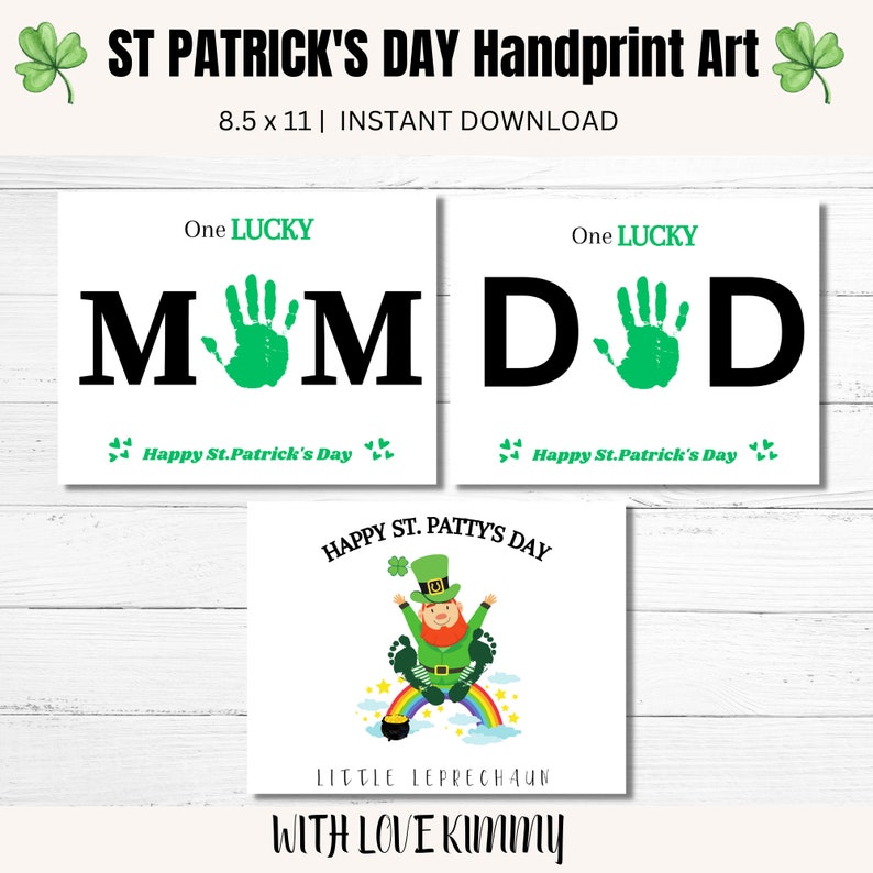 St Patricks' Day Handprint Footprint Craft Printable Bundle, Preschool ...