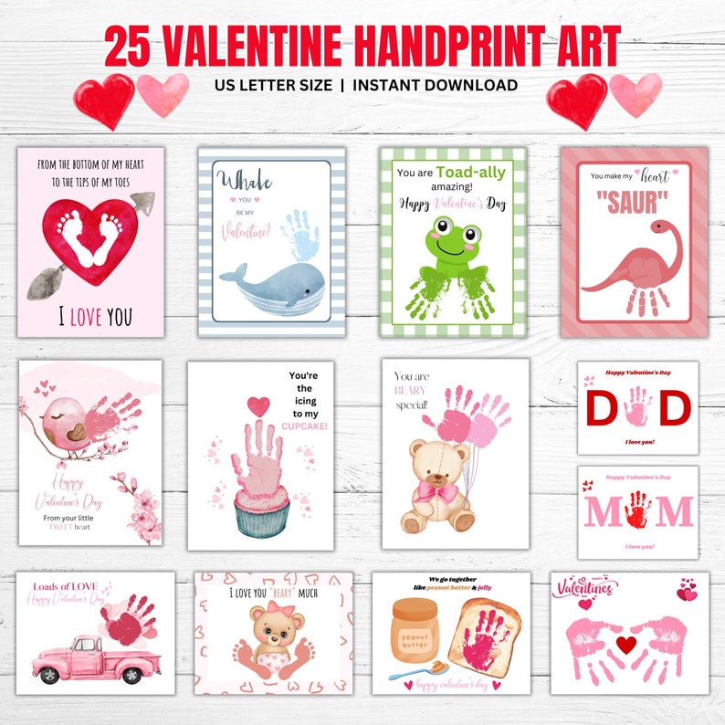 Valentine Handprint Craft Printable Bundle, Valentine Preschool Craft ...