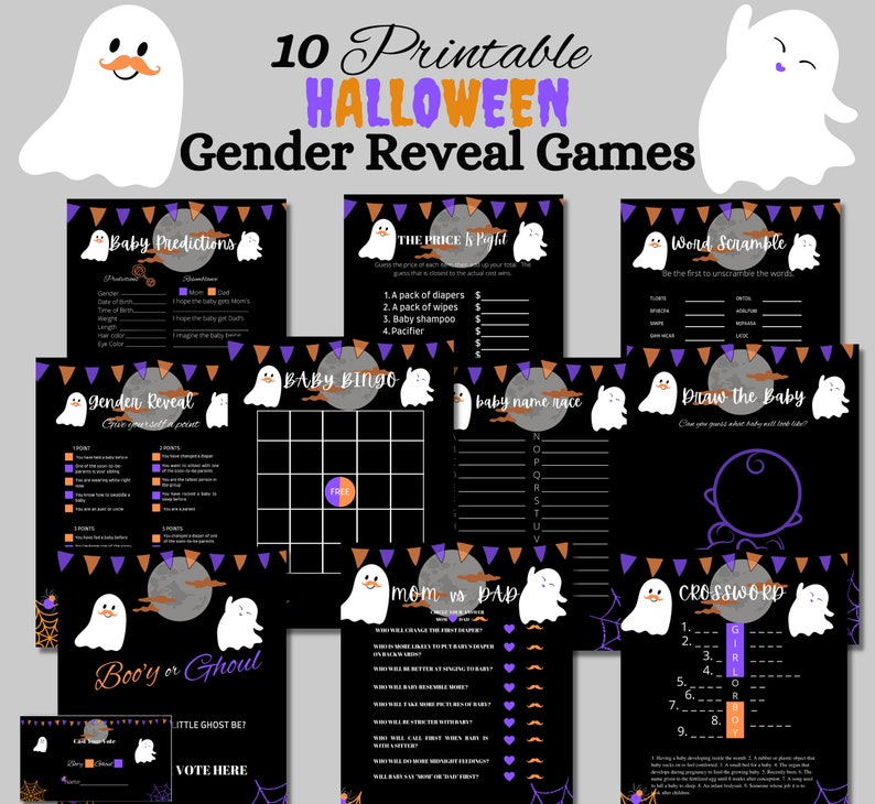 Halloween Themed Printable Gender Reveal Games Bundle is a - Etsy