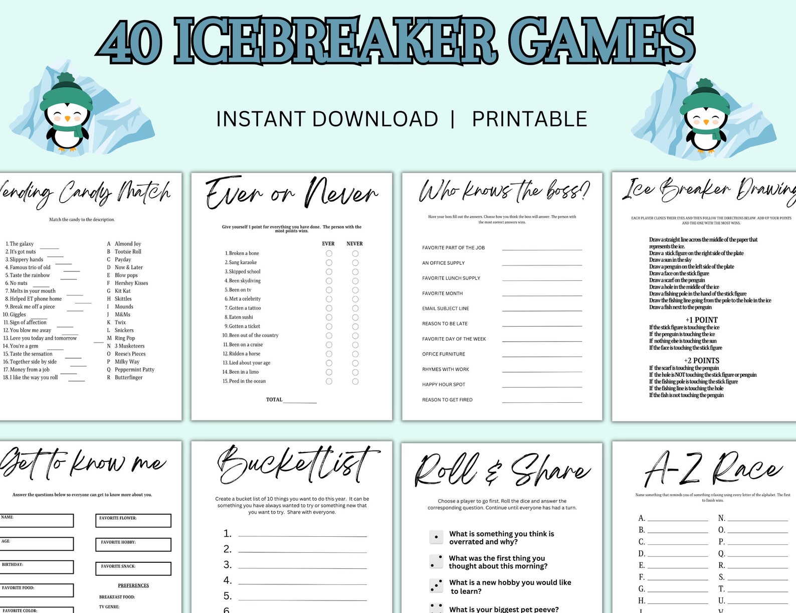 Icebreaker Game Bundle, Printable Icebreaker Games, Staff Game Idea ...