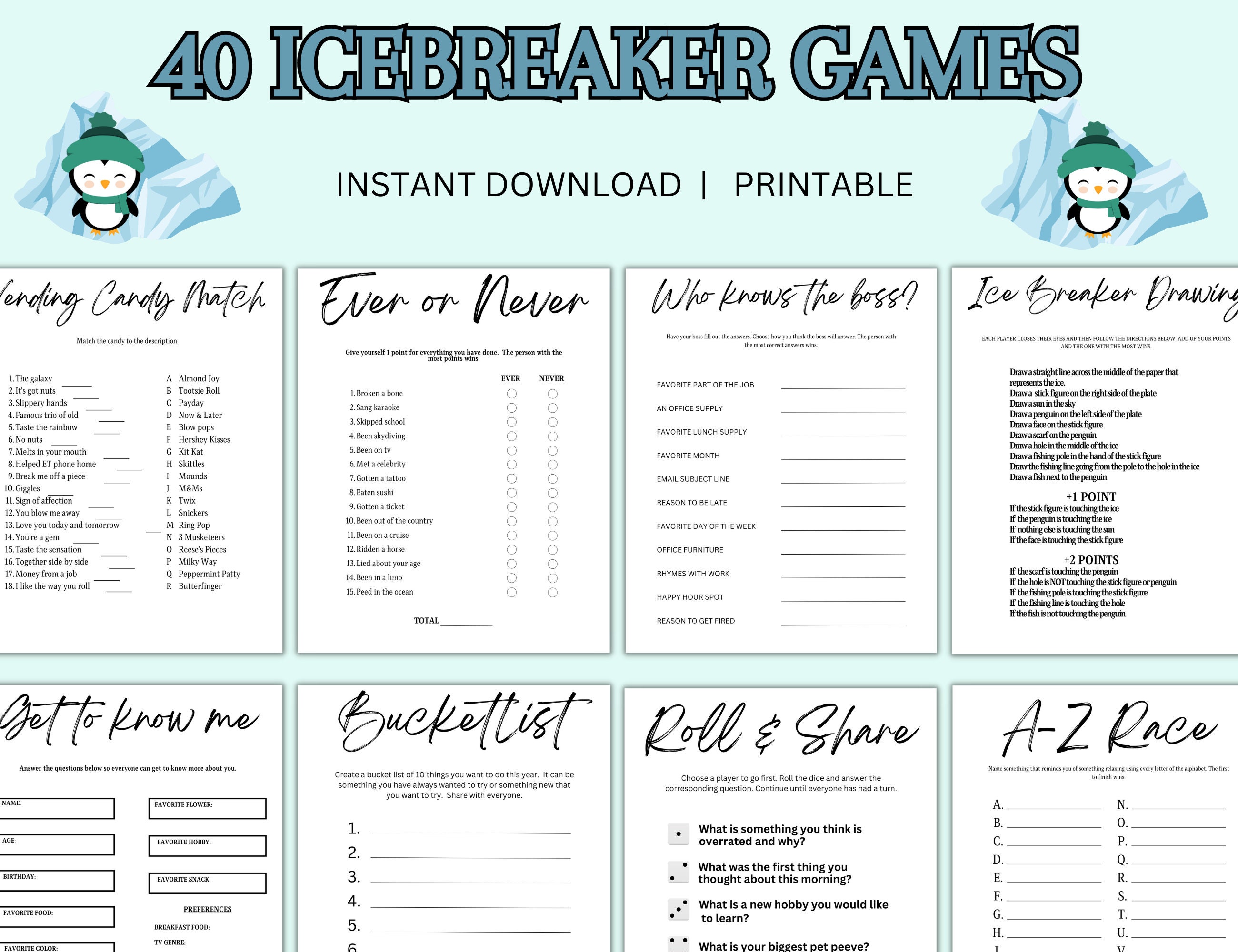 Icebreaker Game Bundle, Printable Icebreaker Games, Staff Game Idea ...