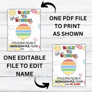 Editable Doh Back to School Play Gift, Meet the Teacher Doh Tag for ...