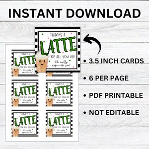 Appreciation Gift Tag, Thanks a Latte Teacher Appreciation Gift, Staff ...