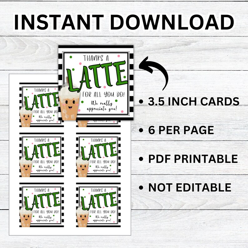 Appreciation Gift Tag, Thanks a Latte Teacher Appreciation Gift, Staff ...