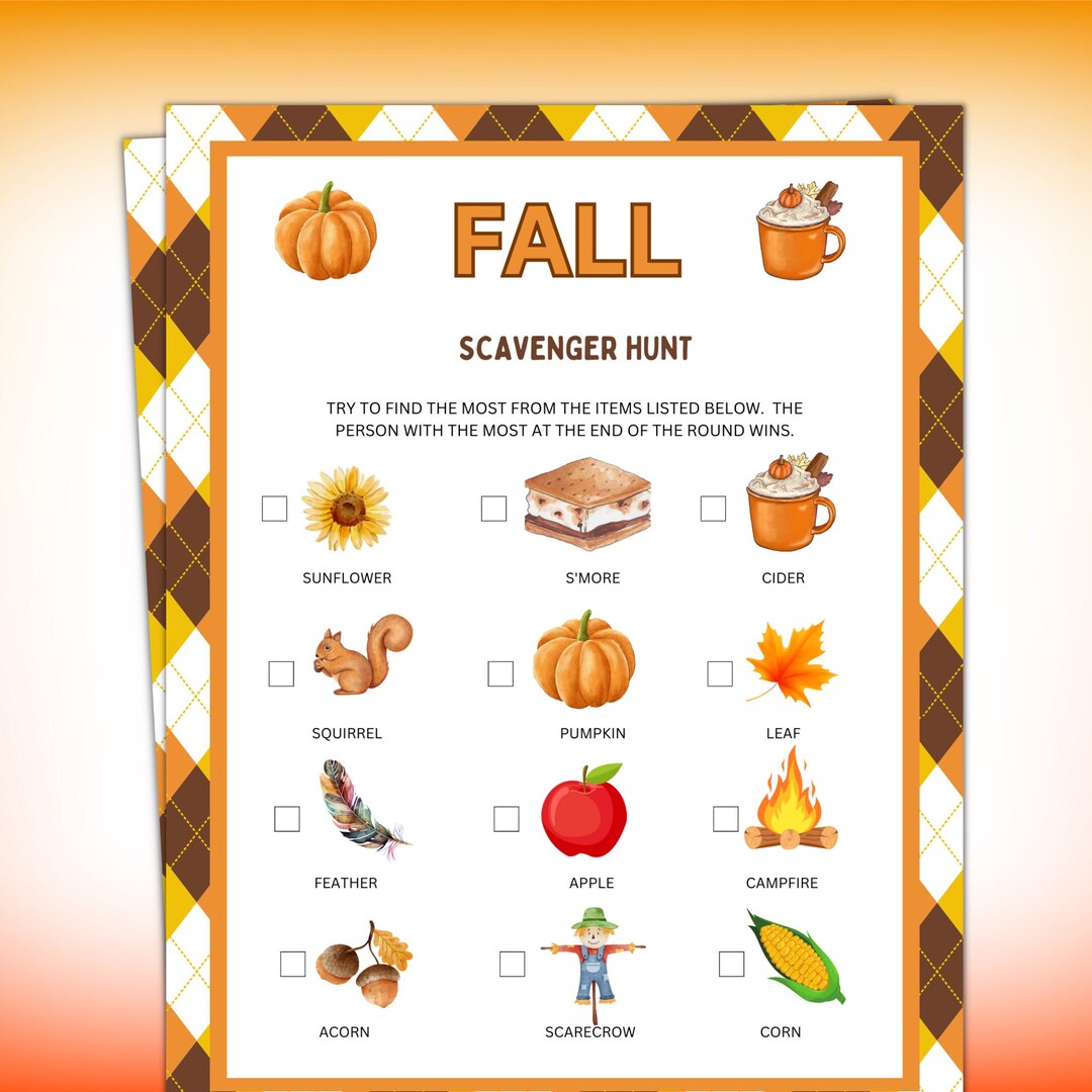 Fall Game, Scavenger Hunt Game, Fall Game for Kids and Adults, Fall ...