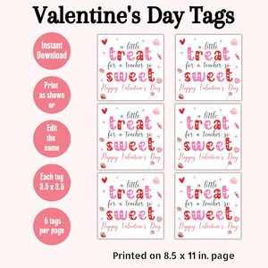 Teacher Valentines Gift Tag, Printable Valentine Gifts Tags, Valentines ...