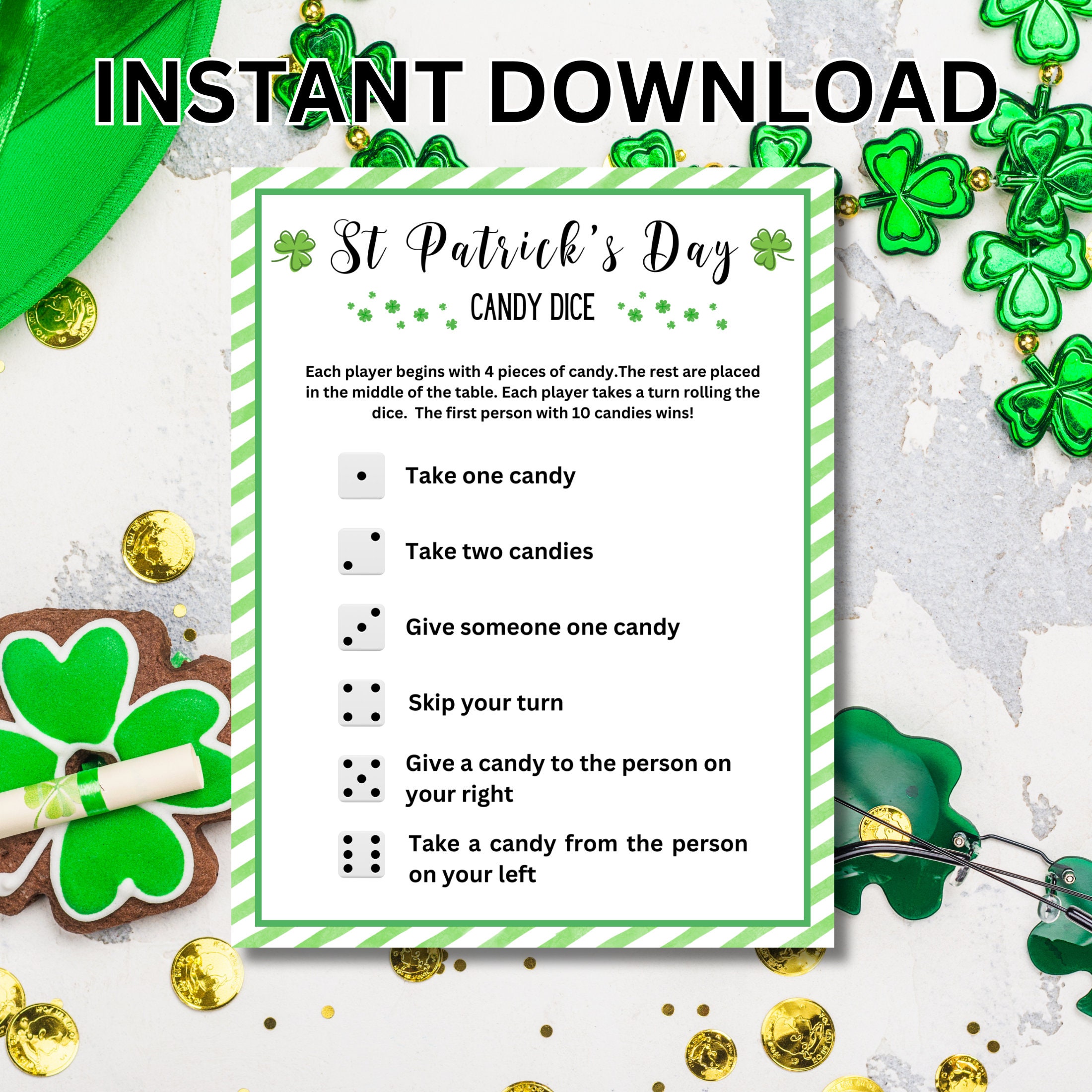 Printable St Patrick's Day Candy Dice Game, St. Paddy's Day Game ...