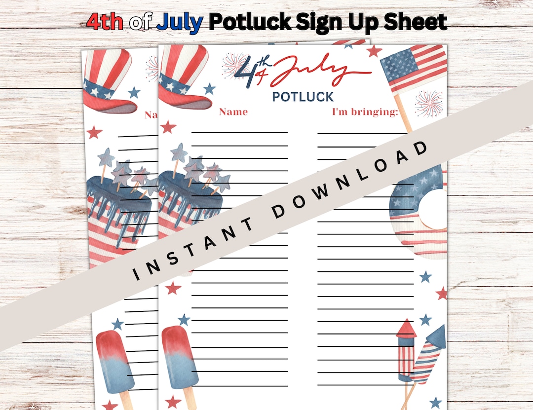 4th of July Potluck Sign up Sheet, Holiday Potluck Sheet, Church ...
