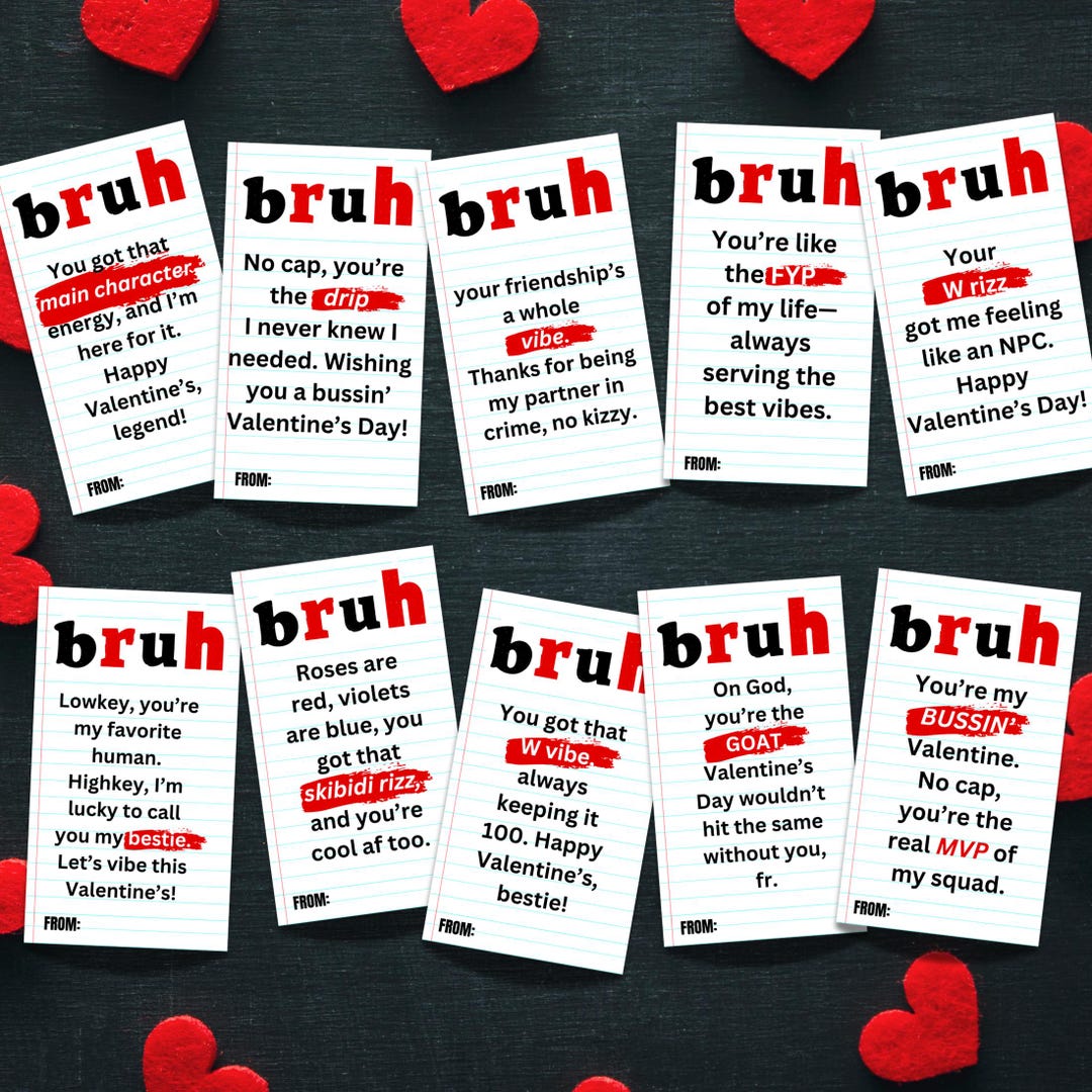 Bruh Valentines Day Card, Teen Tween Slang Valentines Card Printable ...