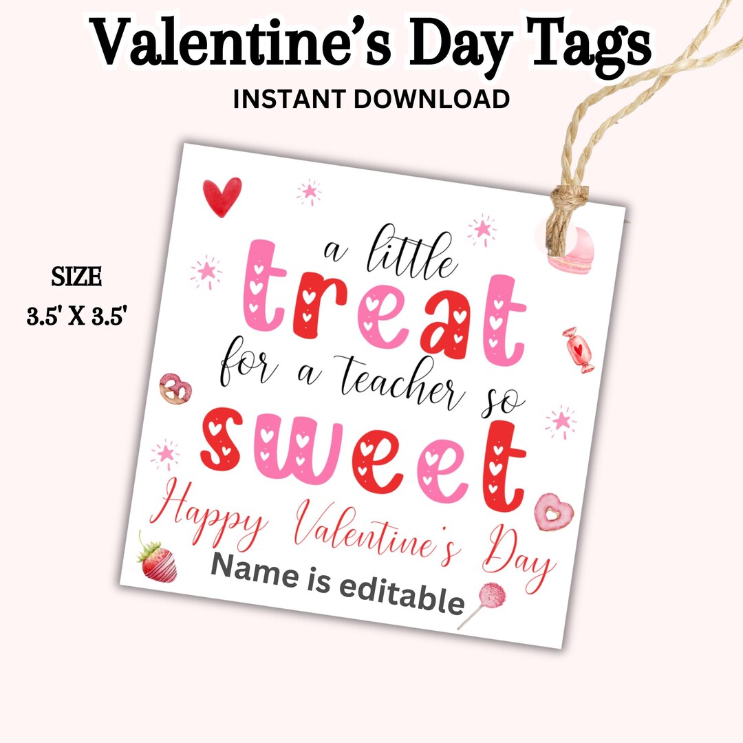 Teacher Valentines Gift Tag, Printable Valentine Gifts Tags, Valentines ...