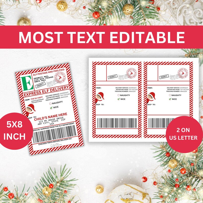 Editable Elf Mail Label, Elf Arrival Box Label, Santa Mail Label Elf ...