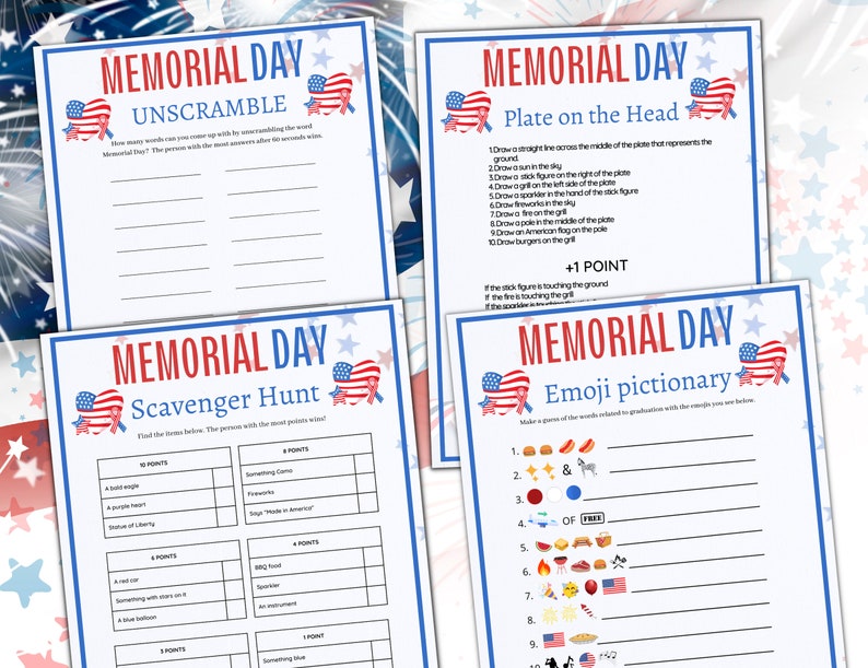Memorial Day Game Bundle, Printable Family Games, Patriotic Party Games ...