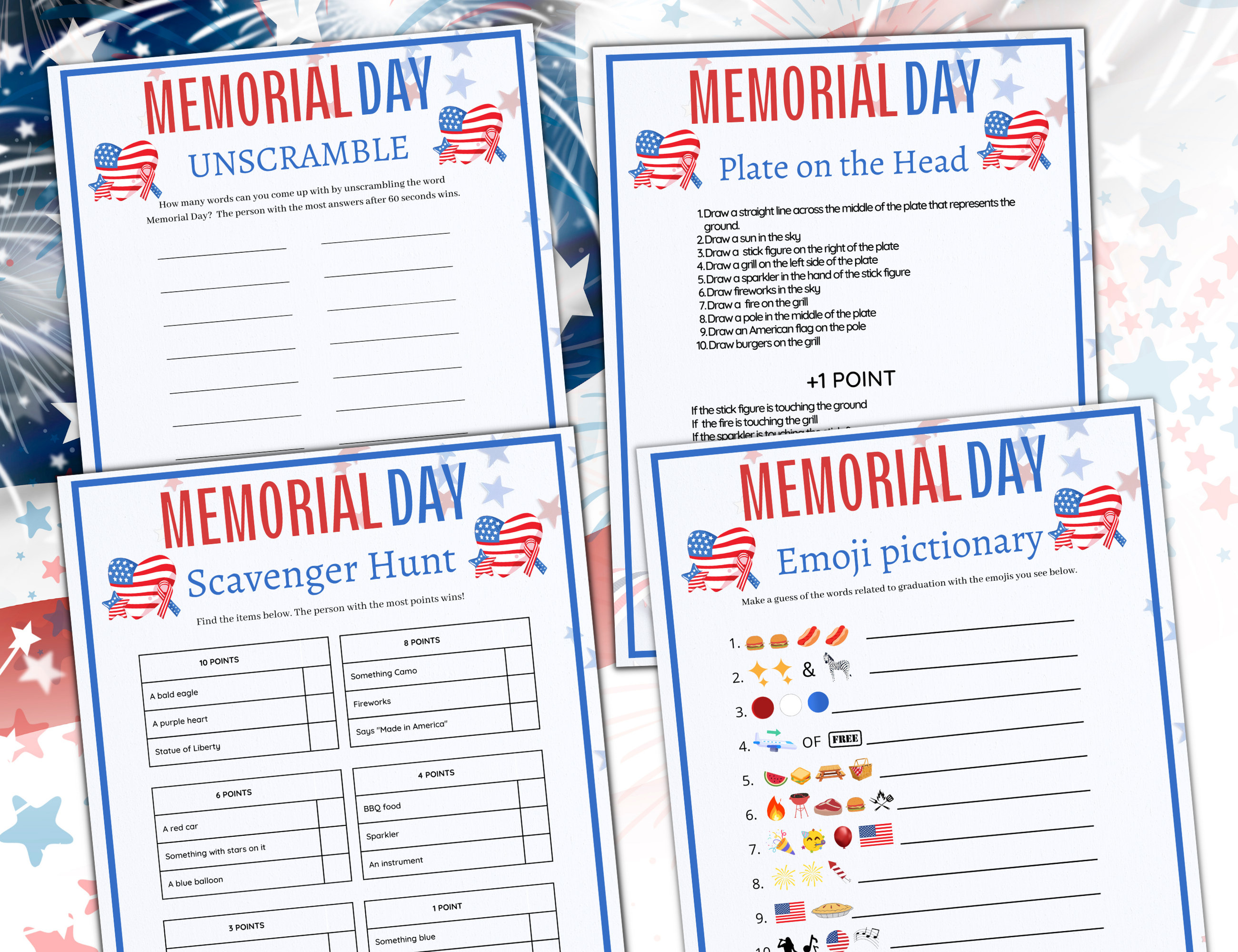 Memorial Day Game Bundle, Printable Family Games, Patriotic Party Games ...