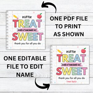 Editable Sweet Teacher Treat Gift Tag, Teacher Appreciation Week, End ...