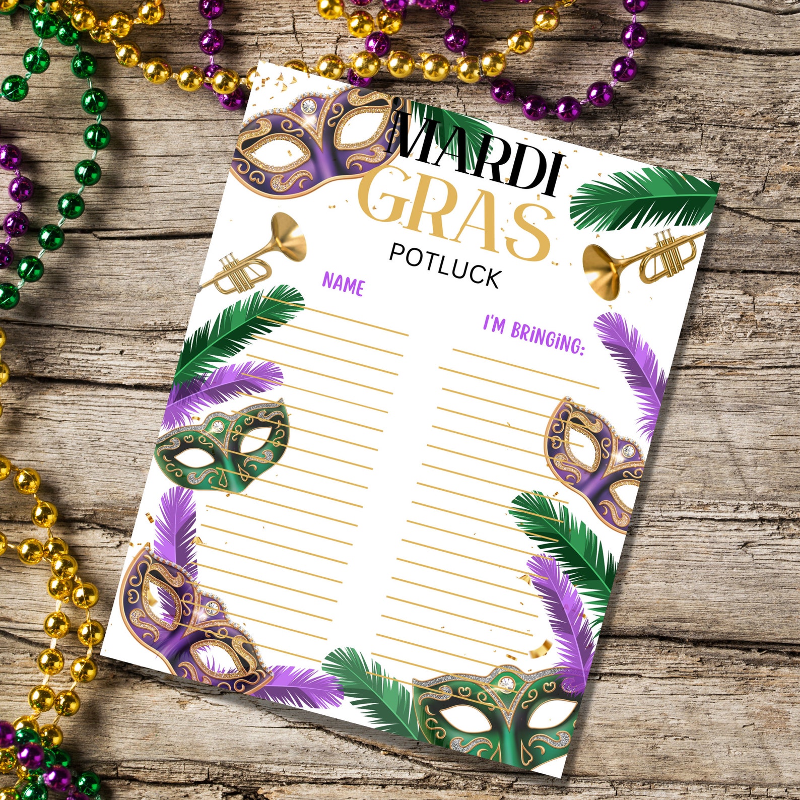 Mardi Gras Potluck Sign up Sheet, Holiday Potluck Sheet, Church Potluck ...